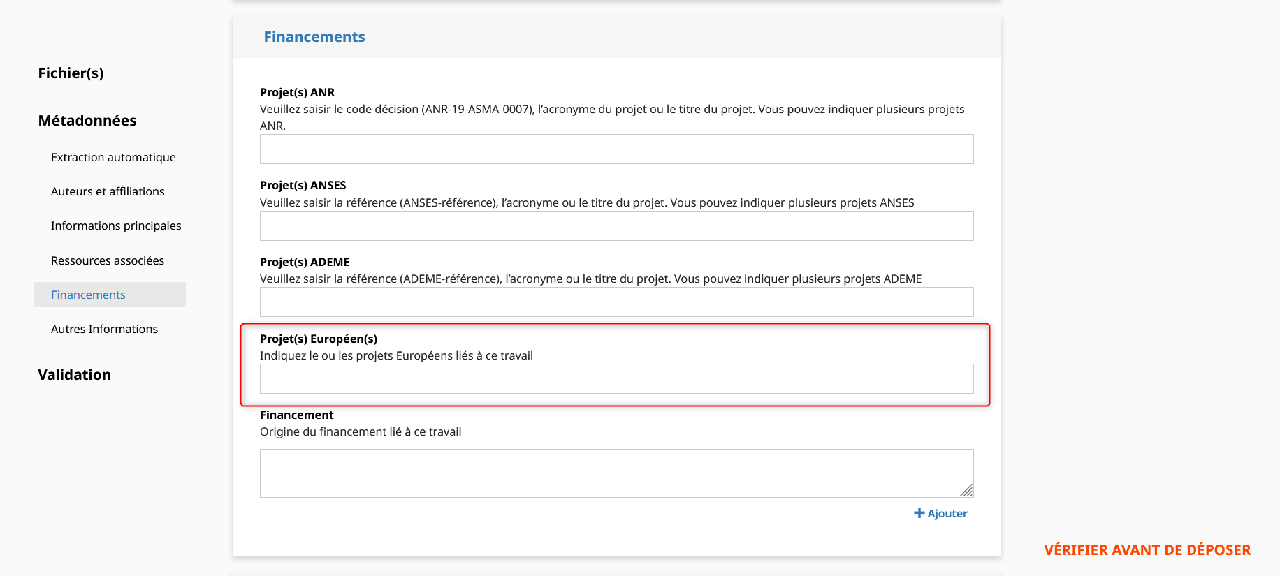 Signaler un financement dans un dépôt HAL - Documentation